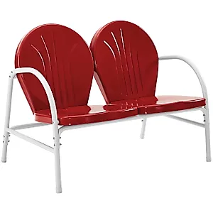 Crosley Furniture Griffith Retro Metal Outdoor Loveseat, 2-Person Patio Bench for Porch, Deck, Balcony, Red