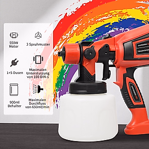 Tokenkuko Paint Sprayer,650W HVLP Household Electric Paint Spray Gun,3 Spray Pattern HVLP Spray Gun,1400ML,Easy to Clean for Furniture, Cabinets, Fence, Car, Bicycle, Garden Chairs