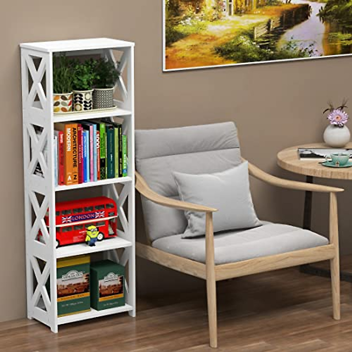 Rerii Bookcase, 5 Tier Small Bookshelf Kids Open Shelves, Standing Book Storage Case Shelf Display Rack Table for Bathroom Living Room Bedroom Office, White