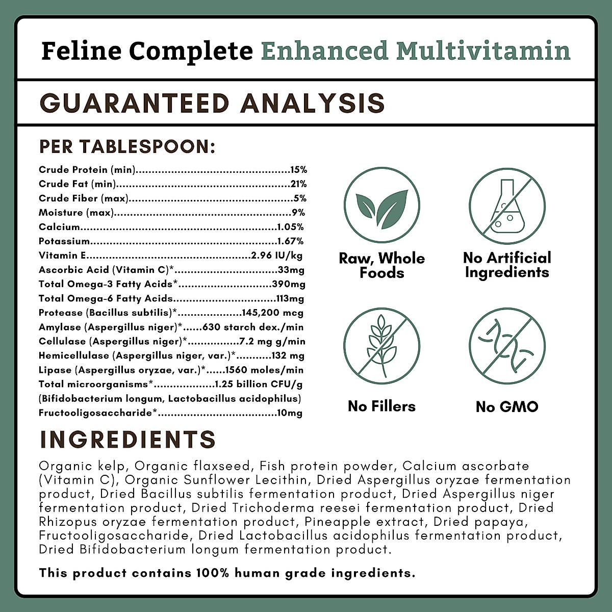 Wholistic Pet Organics Feline Complete - 4 Oz - Multivitamin & Probiotic Powder for Cats - Natural Cat Food & Digestive Support