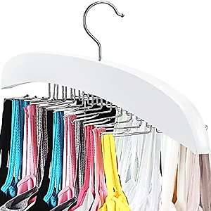 Tank Top Hanger Space Saving, 24 Large Capacity, Bra Hanger Organizers for Cami Tops, Ekezon 360° Rotating Foldable Metal Hooks Camisoles Hangers for Scarfs, Bras, Bathing Suits, Belts, Ties (White)