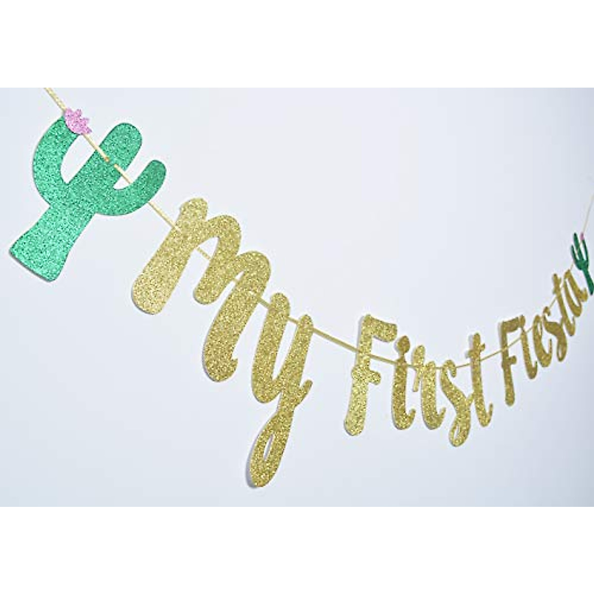 My First Fiesta Banner Sign Garland for Mexican Fiesta Themed Baby Shower First Birthday Party Decorations Photo Props Backdrop (Gold Glitter)