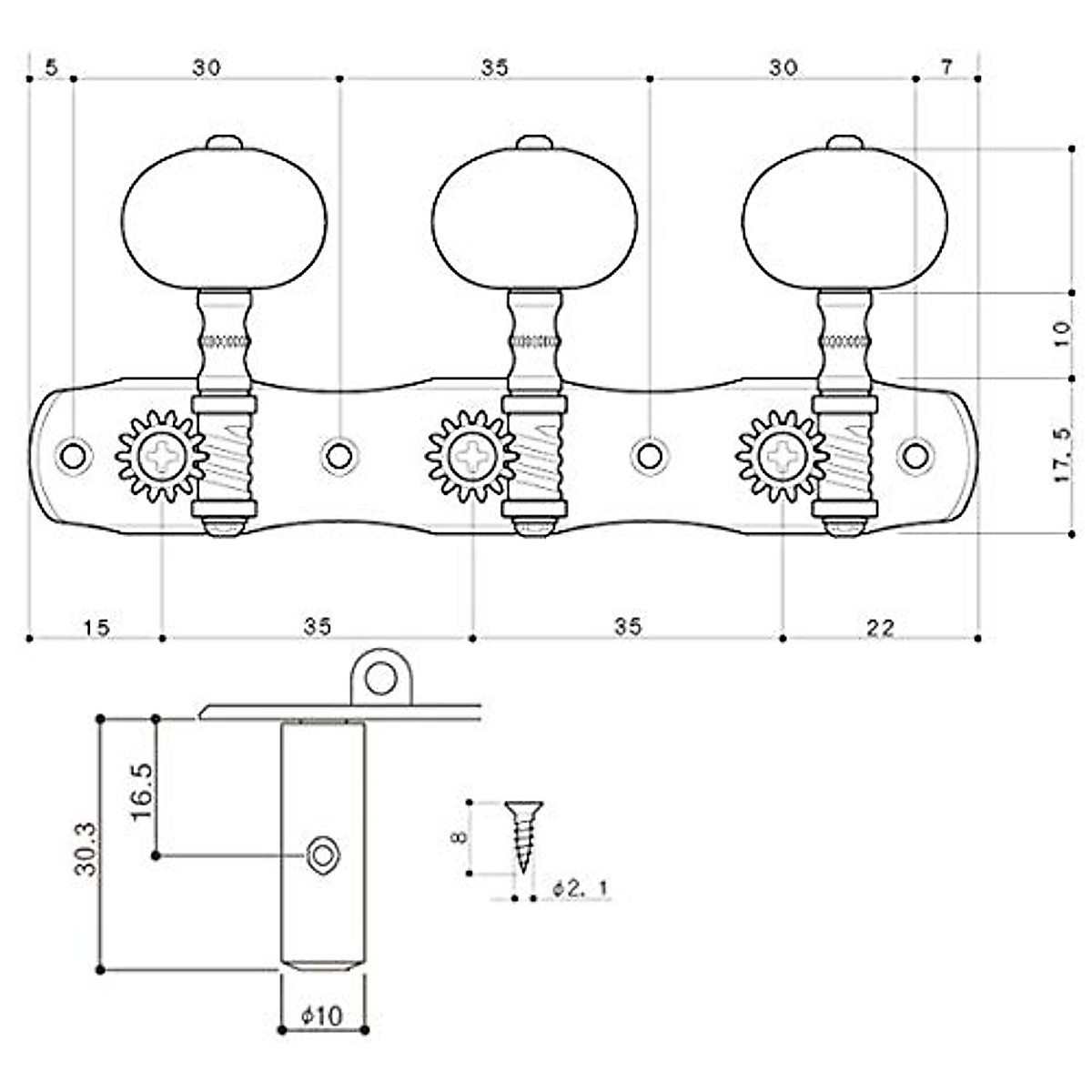 Gotoh Classical Guitar Machine Heads (Bonus ALS Fret Polishing Kit) 35G1800-2M Model Tuners by Gotoh Japan Solid Brass with Ivoroid Buttons - Fret Polishing Kit by Australian Luthier Supplies