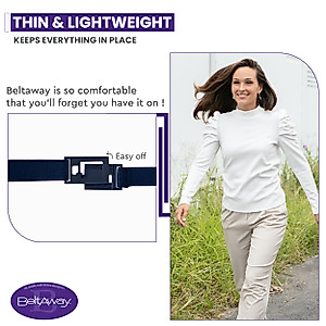 BELTAWAY Narrow No Show Adjustable Stretch Belt Narrow Flat Buckle Fits Through Small Skinnier Belt Loops (Black, one size (0-14))