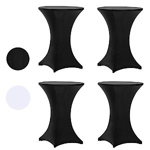 Tina's 4 Pack 36x43 Inch Highboy Spandex Cocktail Table Covers Black, Cocktail Table Spandex Covers, Fitted Stretch Cocktail Table Tablecloth for Round Tables (4PC 36X43 Black)