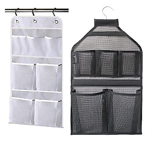 MISSLO Hanging Mesh Pockets Hold 340oz/1000ml Shampoo Shower Organizer + Mesh Hanging Shower Caddy with Rotatable Hanger (Black)