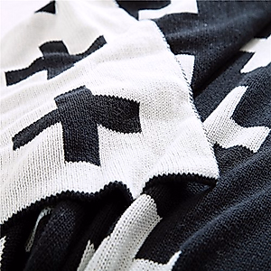 EsyDream Knitting Blanket Jacquard Soft Sofa Cover Baby Throw Blanket Warm,Black & White Cross Design,43x50inch (110x130cm)