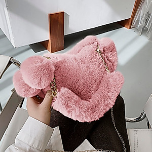 Women Girls Furry Heart Purse Fluffy Faux Fur Messenger Bag Small Shoulder Bags Cell Phone Case Holder Clutch, Halloween Christmas Cross Body Handbags