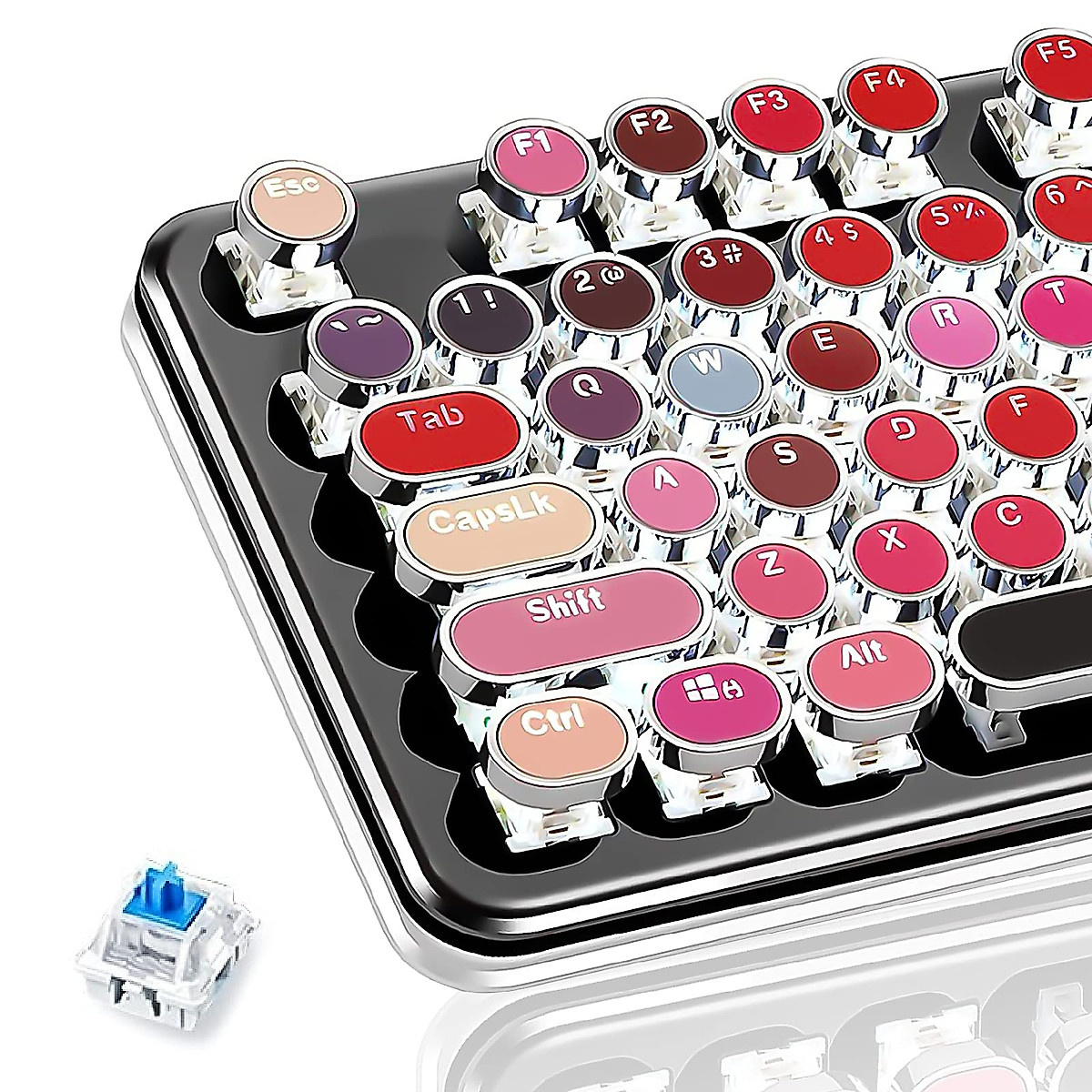 TONIZER Mechanical Gaming Keyboard in Lipstick Style Metal Vintage Steampunk Retro White Backlit 104 Keys Anti-Ghosting Round Keycaps Metal Panel Wired USB for PC Mac Laptop(K520)