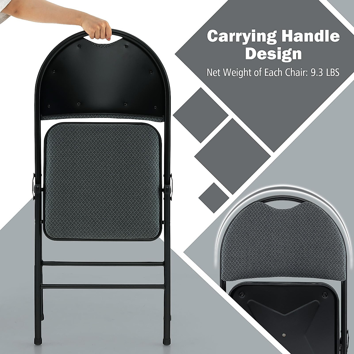 S AFSTAR 2 Pack Folding Chair with Padded Seat, Metal Steel Folding Chairs with Upholstered Seat & Portable Handle, Portable Foldable Chairs for Home & Office, Reception Room Church Wedding Events