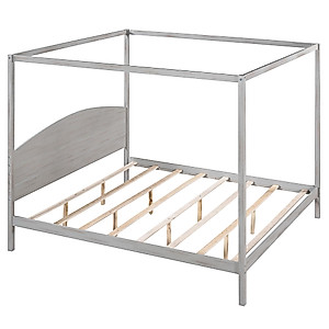 Acosure King Size Canopy Platform Bed with Headboard and Support Legs,Bedroom Wood Bed Frame W/Space Saving,No Box Spring Required,for Girl Boy Kid,Adults,Grey Wash