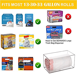 SEANADO Trash Bag Dispenser Roll Holder, Wall Mount Acrylic Kitchen Organizer Storage Box Holder for Garbage Bag Grocery Bag Plastic Shopping Bag Roll Container (10.4 x 5.5 x 5.5 inches)