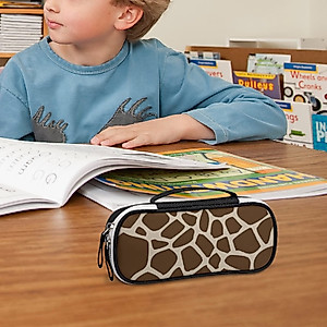 Giraffe Print PU Leather Pencil Pen Case Organizer Travel Makeup Handbag Portable Stationery Bag