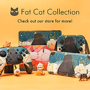 BelugaDesign Fat Cat Switch Skin | Pastel Sticker Wrap Vinyl Decal | Cute Kawaii Animal Leaves Cartoon Full Set Compatible with Nintendo Switch (Switch Lite, Multicolored)