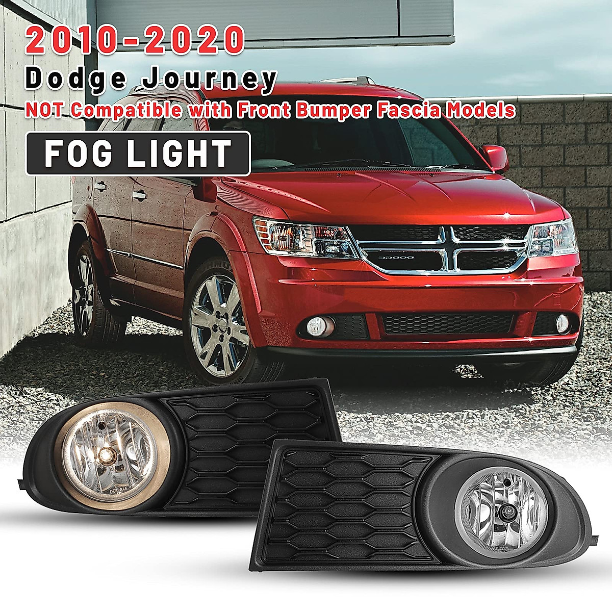 AUTOWIKI Fog Lamp Lights Assemblies For 2010 2011 2012 2013 2014 2015 2016 2017 2018 2019 2020 Dodge Journey 1 Pair