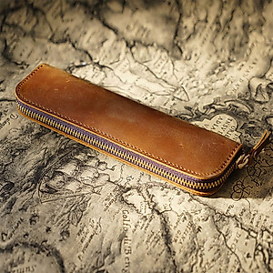 AIGUONIU Retro Leather Retro Stationery Box Pencil Case Coin Purse Pen Case Storage Bag (Brown)