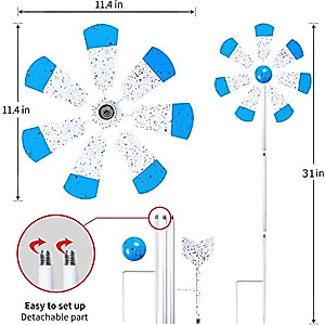 YYWMWM Wind Spinner 31" Large Vertical Windmill Metal Sculpture Garden Decoration Lawn Ornaments Yard Art Decor Outdoor Pinwheel for Patio (Blue/RED)