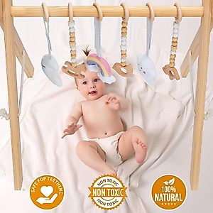 KIZZYEA Wooden Baby Play Gym, Infant Activity Gym for 0-3-6-12 Months, Wooden Foldable Frame Bar, Baby Activity Center, Newborn Montessori Gift for Boys Girls Ages 0 Month+