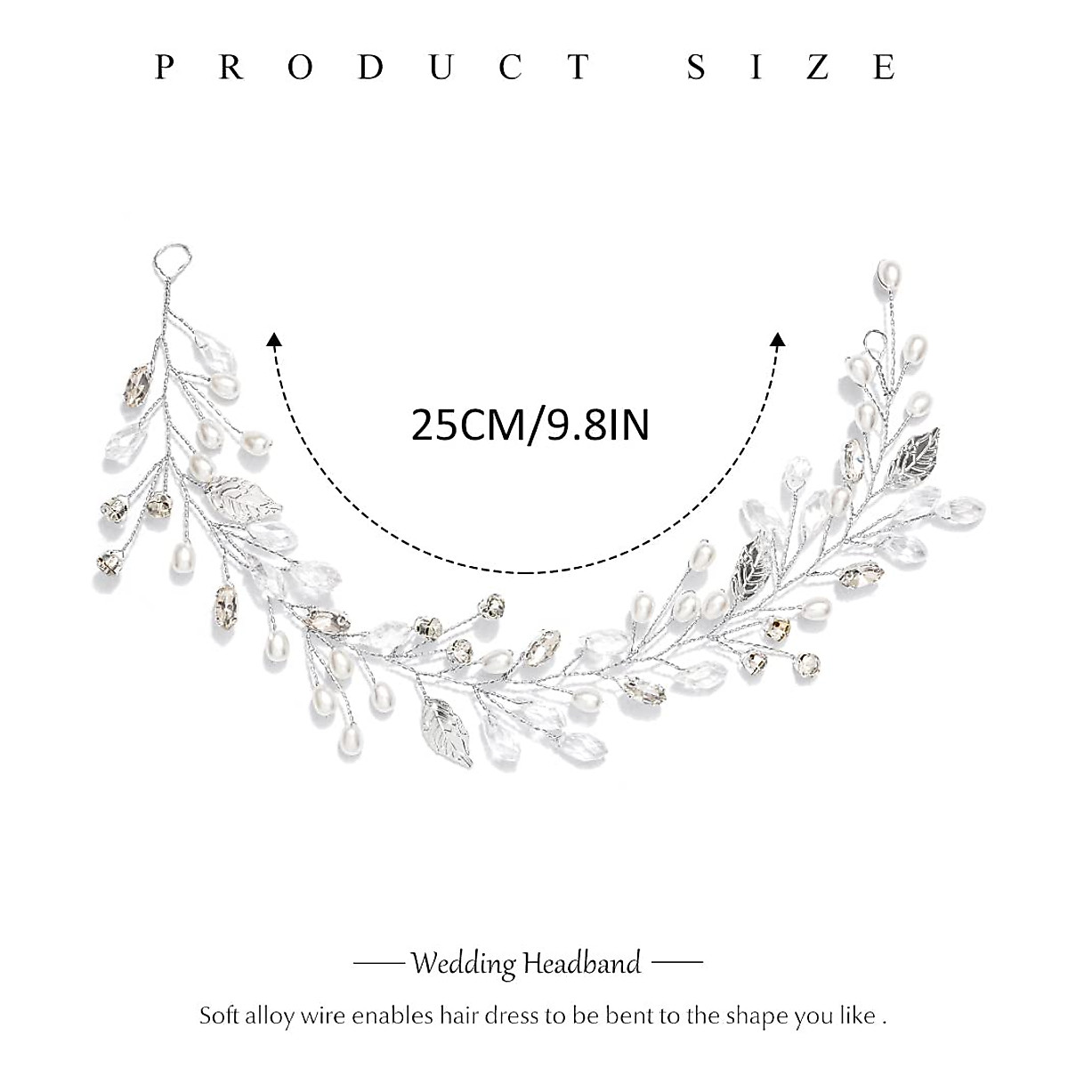 Catery Leaf Bride Wedding Headband Silver Crystal Pearl Hair Vine Braid Headpiece Bridal Hair Accessories for Women and Girls