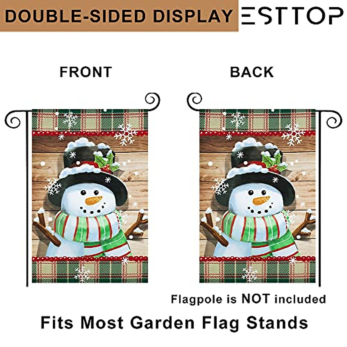 ESTTOP Snowman Christmas Garden Flag, Green Striped Scarf & Holly Polyester Vertical Double Sided 12.5x18 Inch Yard Flag, Outdoor Christmas Decorations, Farmhouse Decor for Xmas