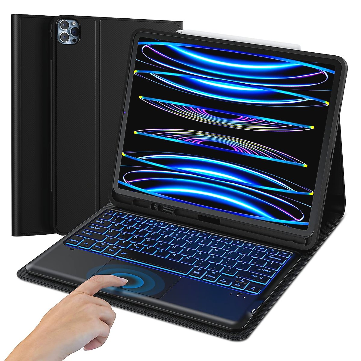 MicroPack iPad Pro 12.9 Case with Keyboard - (6th Generation, 2022) Keyboard with Trackpad 7 Color Backlit, Detachable Wireless Keyboard Compatible for iPad Pro 12.9 5th Gen, 4th Gen, 3rd Gen,Black