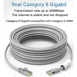 cat6 ethernet Cable 100 ft,Cat 6 Outdoor Ethernet Cable 100 ft Waterproof, Direct Burial,In-Ground High Speed LAN Network, Internet Cord LAN Cable 100ft Cat6 1000Mbit/s poe Camera ethernet Cable 1PCS