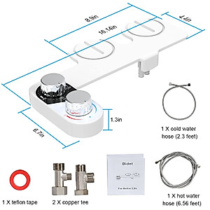 Bidet Attachment for Toilet, Dual Nozzle Sprays Adjustable Hot&Cold Water, Self-Cleaning and Retractable Nozzle, Toilet Seat Bidet Attachment for Rear, Feminine Wash