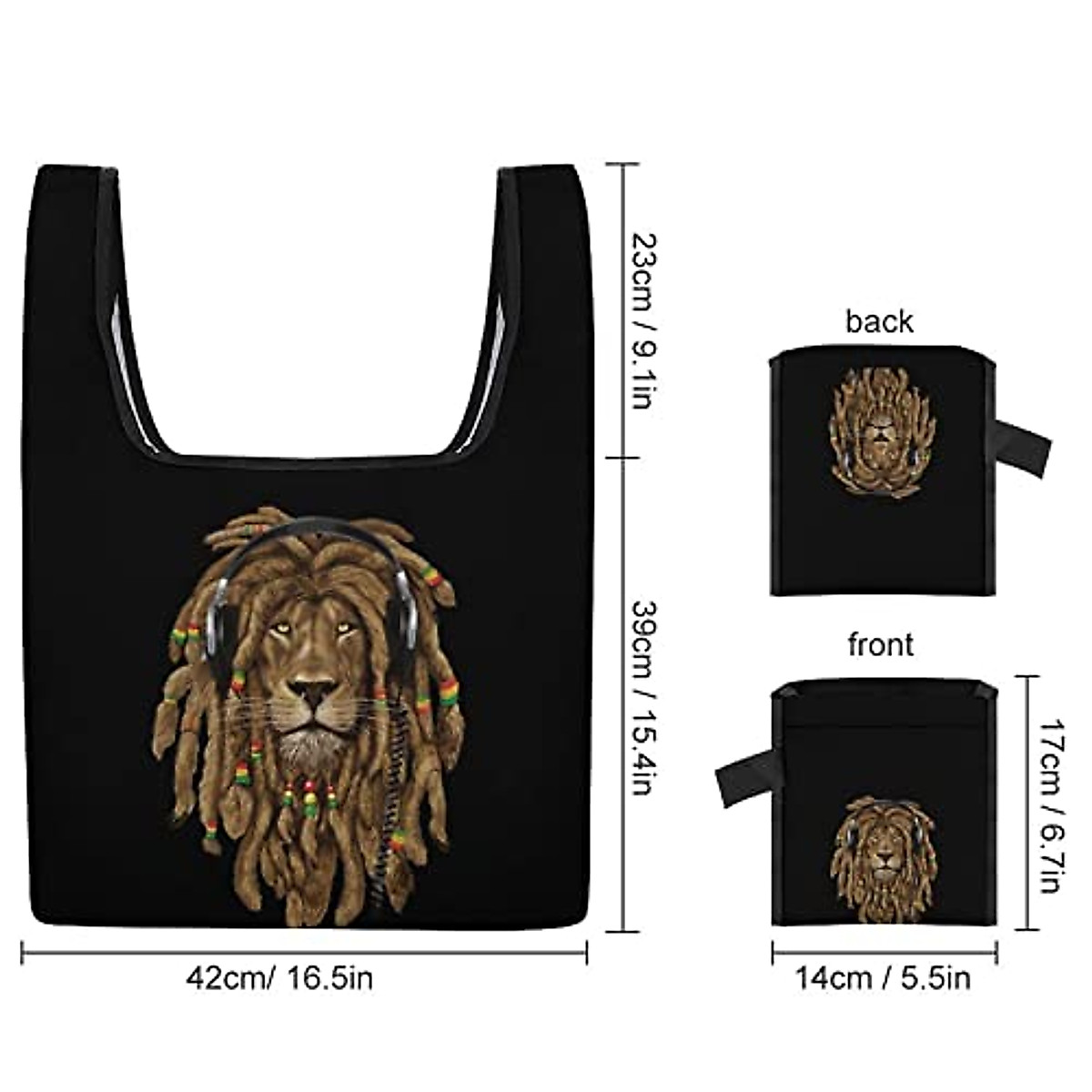 Rock Rasta Lion Printed Reusable Grocery Bag with Handle Foldable Shopping Tote Bags Portable for Supermarket Camping