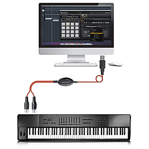 GREATLINK USB in-Out MIDI Interface Professional Piano Keyboard to PC/Laptop/Mac Converter/Adapter MIDI Cable for Home Music Studio Color Red - 6.5Ft
