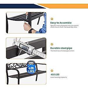 FDW 50in Garden Bench,Powder-Coat Steel Outdoor Benches,500LB Capacity Patio Bench Outdoor Benches for Porch,Garden, Park,Backyard