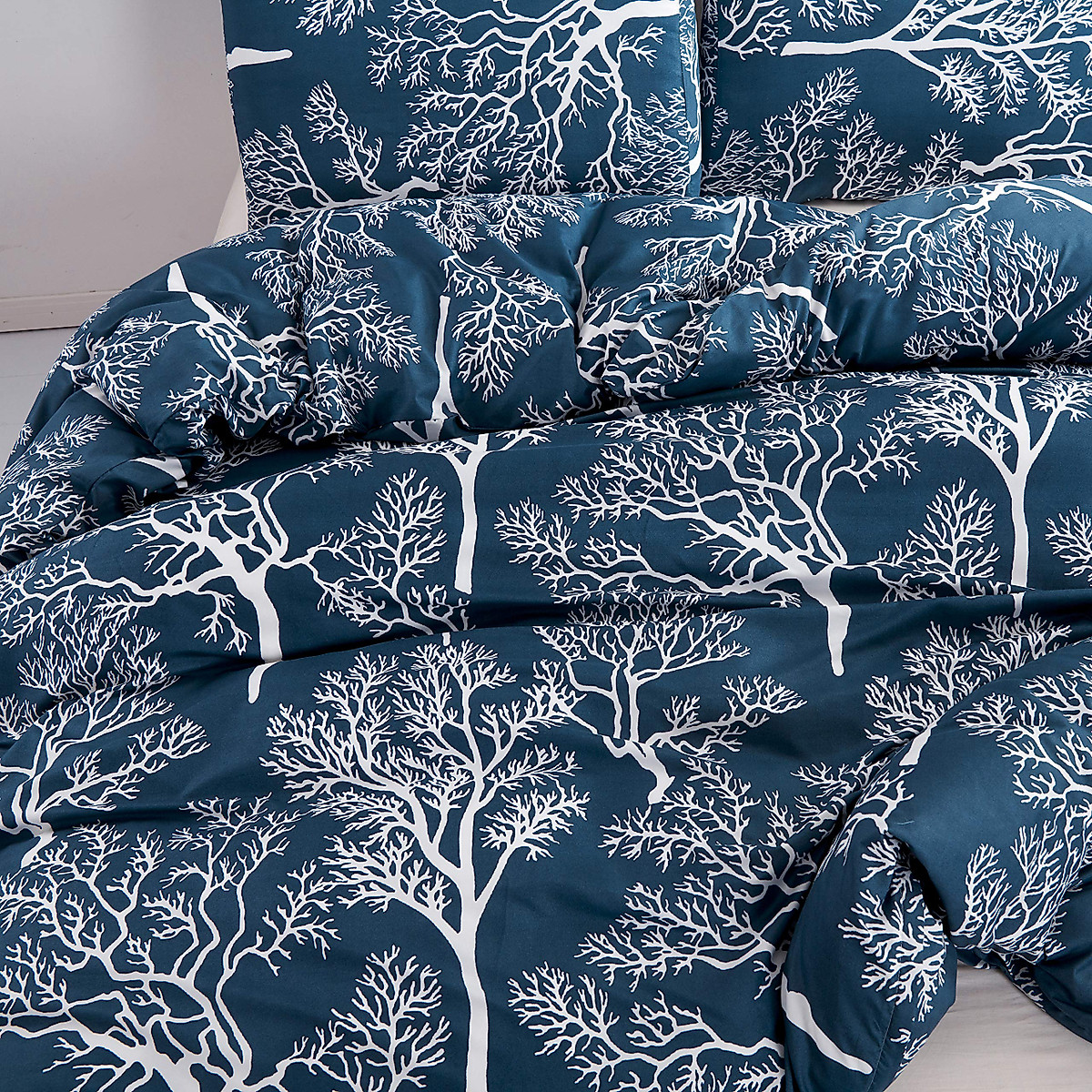 YFISAN Navy Comforter Cover Set Twin Printed Breathable Soft 2 Pieces Bedding Set with Zipper Closure and Corner Ties 68"x90" Durable Duvet Cover Set (Style 2, Twin)