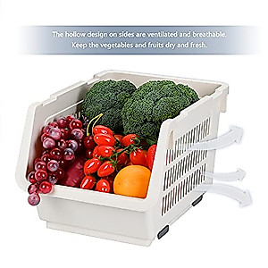 Baffect Pantry organizers, set of 3 Plastic Basket with rollers, Stackable Storage Bins for onions and potatoes (Beige)