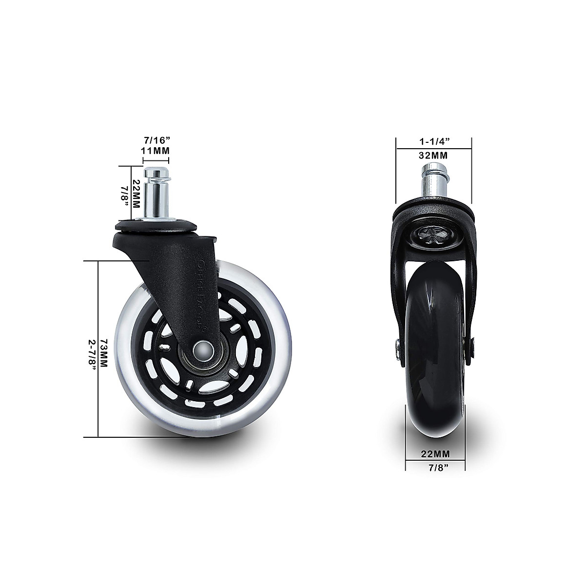 Office Factor Office Chair Wheels, Set of 5 Heavy Duty Chair Wheels, Hardwood Floor Safe, Replacement Wheels for Office Chair, Modern Style, Universal Fit, Suitable for All Flooring and Carpet