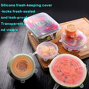 Duruan Silicone Stretch Lids,Reusable Plastic Wrap Alternative,6-Pack Food Storage Covers,Clear Color (White)