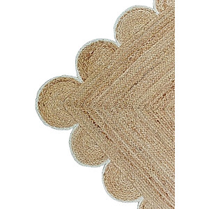 Generic Jute Scalloped Bohemian Area Rug (OFWHT)-(9x11) Off White 9x11 ft Rustic Geometric Handmade Indoor Stain Resistant Medium Pile Area Rug
