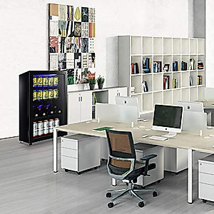 WANAI Beverage Refrigerator Cooler Fridge Glass Door 100Can Beer Fridge Cooler Drinks Wines Juice Soda Cooler Adjustable Shelves Blue LED Lights Temp Control for Home Office Dorm 3.2 Cu. Ft Shelves Blue LED Lights Temp Control for Home Office Dorm Bar 3.2