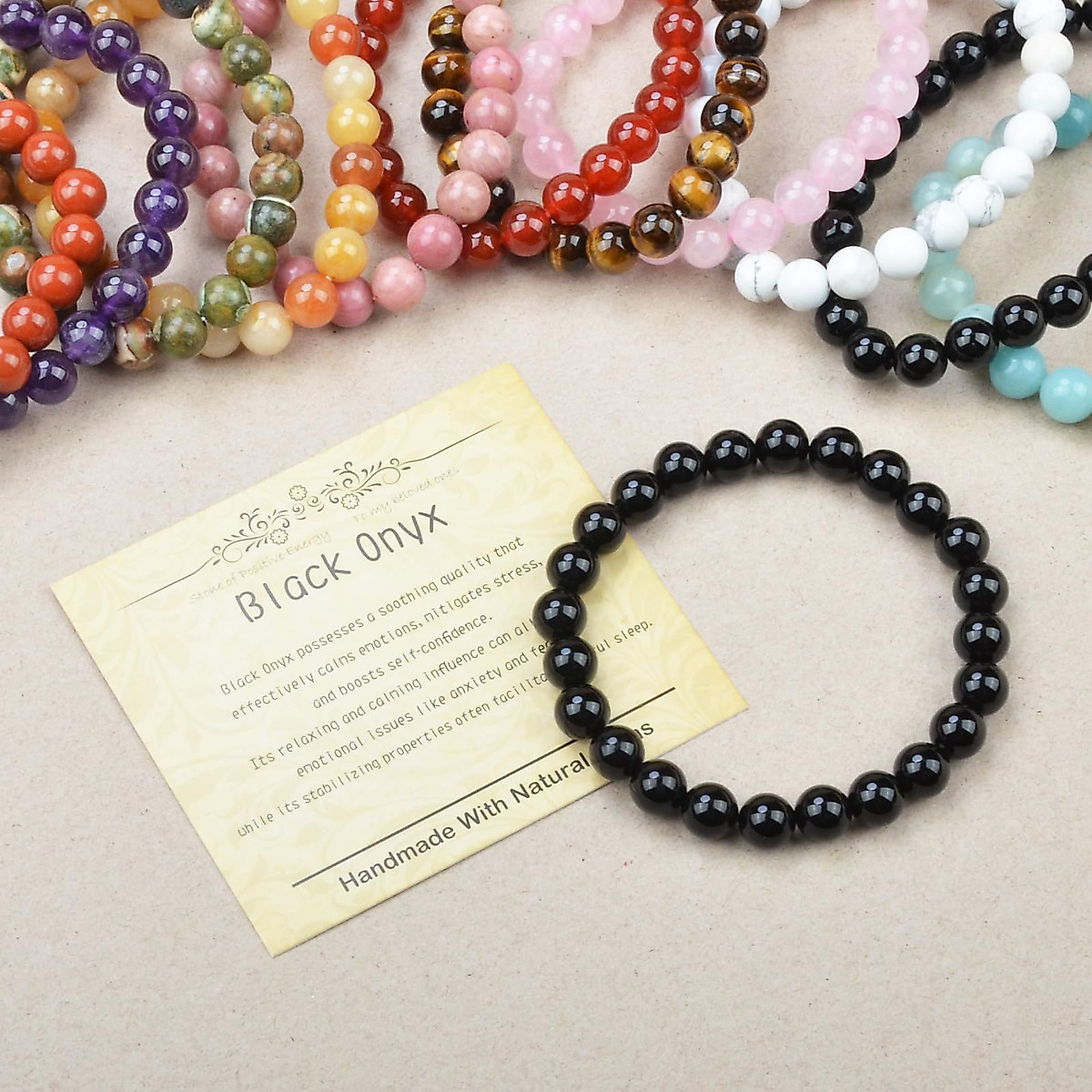 CHCCOYE 4mm Natural Healing Gemstone Bracelet Handmade Yoga Stretch Elastic Bracelet Stress Relief Crystal Jewelry for Men and Women (4mm, Black Onyx)