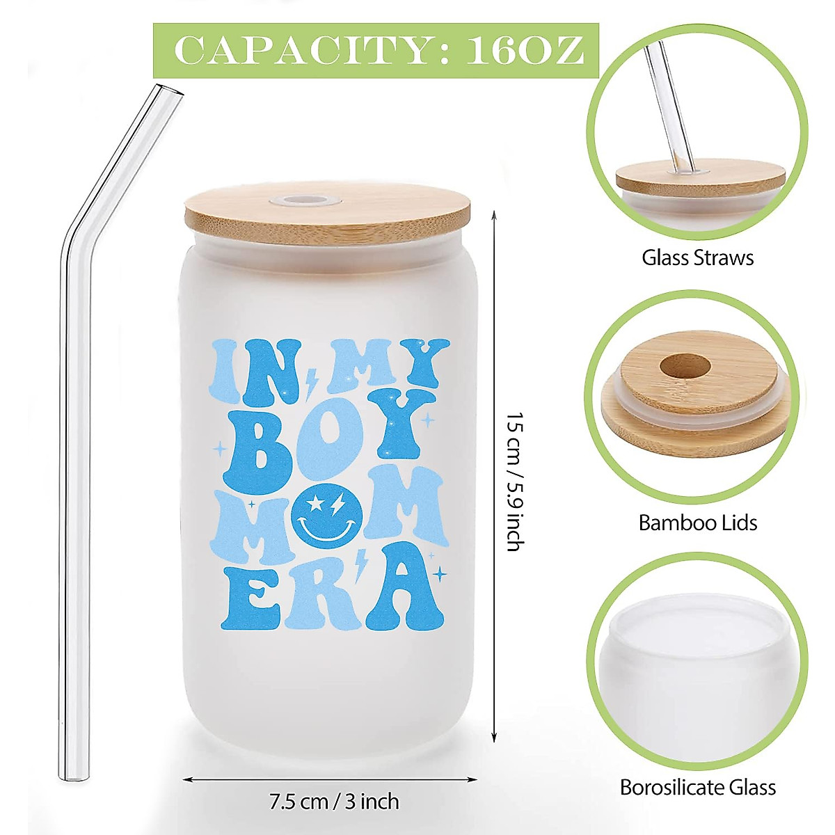 Boy Mom Gifts for New Mom,New Mom Gifts,Gifts for New Mom,Postpartum Gifts for Mom,New Mom Gifts After Birth,Cool gifts for New Moms-16 Oz In My Boy Mom Era Coffee Glass