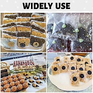 NPLUX 200PACK Self Sealing Cellophane Bags Cookie Bags for Gift Giving Clear Treat Bags with Stickers(White Polka Dot, 4X4INCH)