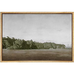 SIGNFORD Framed Canvas Wall Art Brown Meadow with Green Forest Landscape Wilderness Oil Painting Impressionism Traditional Scenic for Living Room, Bedroom, Office - 24x36 inches