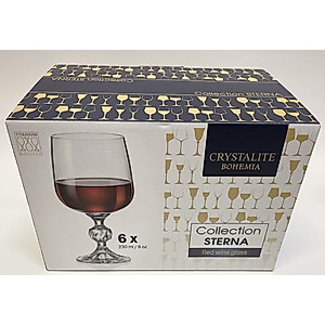 Czech Bohemian Crystal Glass Wine Glasses 8oz./230ml. Set of 6 "Sterna" Vintage Design Elegant Stem Goblets Wine Champagne Wedding Birthday Housewarming Anniversary