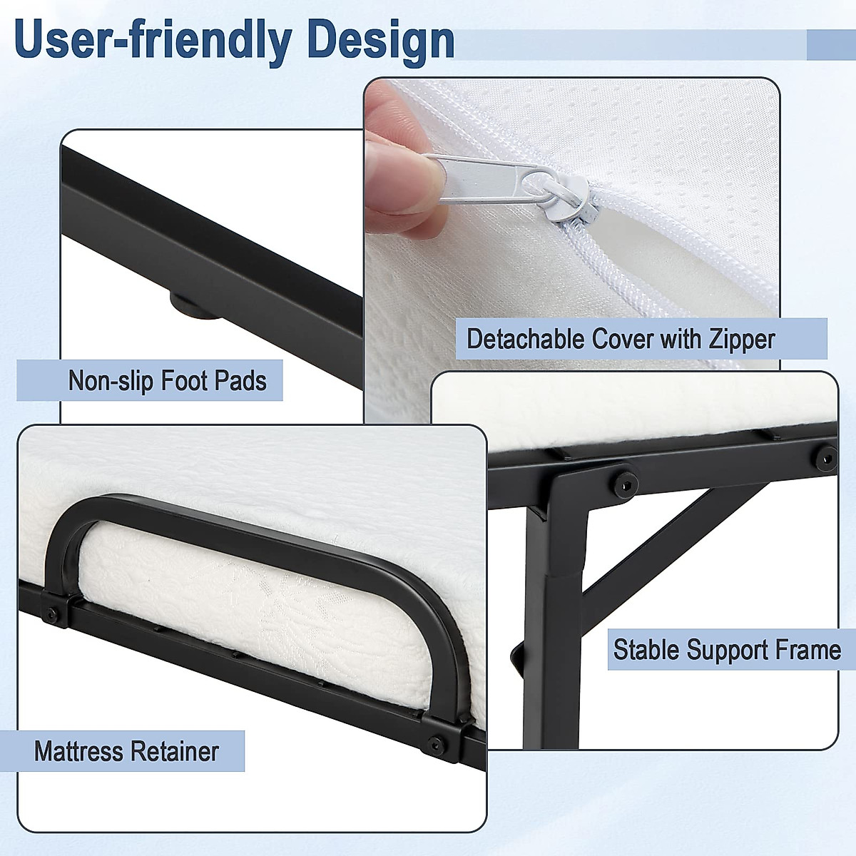 Giantex Folding Bed with 4" Mattress for Adults, Twin Size Rollaway Guest Beds w/Sturdy Metal Frame & Memory Foam Mattress, Easy Storage, Portable Bed on Wheels for Office Room Living Room