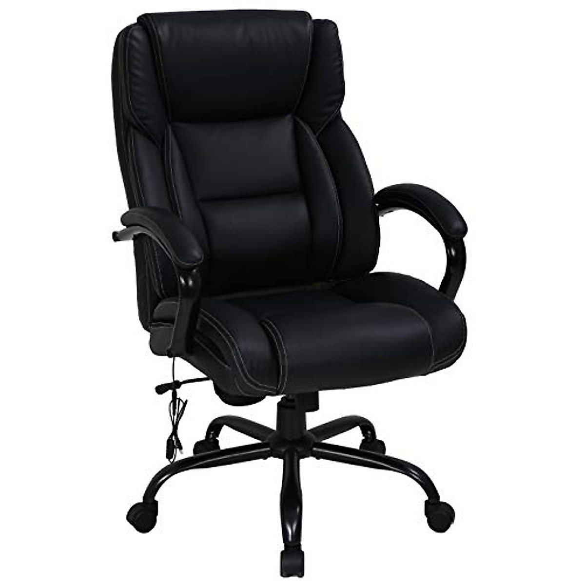 Big & Tall Heavy Duty Executive Chair 500 Lbs Heavyweight Rated Black PU Leather Task Rolling Swivel Ergonomic Executive Office Chair with Massage Lumbar Support Armrest