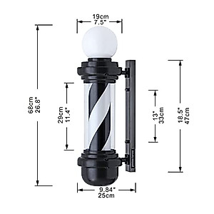 precious harvest Barber Pole 26.8 in,LED Light Source,Upper Luminous,Black and White Barbershop Rotating Light Fixture, Classic Signs for Hair Salon,Wall Mount