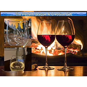 Sailing Wine Glasses Sail boat for Wine - Italian Cabernet Red Wine Glass With 3D Sailboat Inside - Creative Crystal Clear Cup Wine Glass Goblet Flute Lead-free - Perfect for Homes, Bars, Party (2pc)