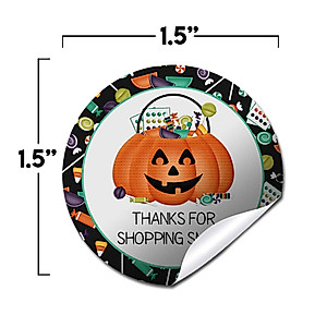 Halloween Themed Thank You For Shopping Small Customer Appreciation Sticker Labels for Small Businesses, 60 1.5" Circle Stickers by AmandaCreation, Great for Envelopes, Postcards, Direct Mail, & More!