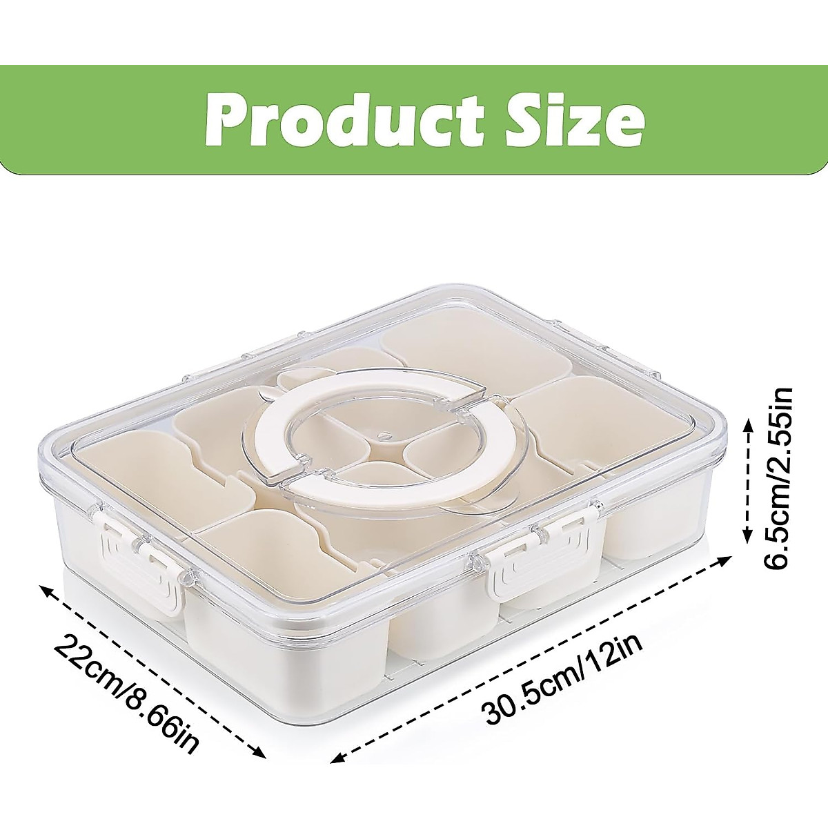 Rtuokad Divided Serving Tray with Lid and Handle,Snack Platters, Protable Snack Box Container for Sweets, Candy, Veggie, Biscuit, Nuts, Fruit, Easy to Carry and Wash (8 Organisers)