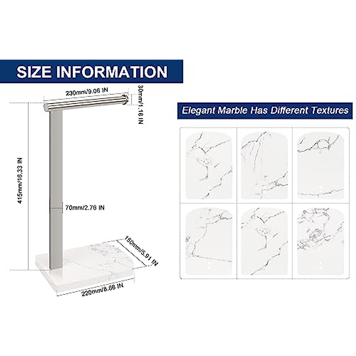 NearMoon Hand Towel Holder with Balanced Marble Base, 304 Stainless Steel Stand Towel Ring L Shape Hand Towel Rack Free-Standing Towel Bar for Bathroom Kitchen Countertop (Single Rod, Brushed Nickel)