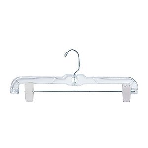 NAHANCO 600PCLH Plastic Skirt/Slack Hangers, Heavy Weight, Long Hook with Plastic Clips, 14", Clear (Pack of 100)