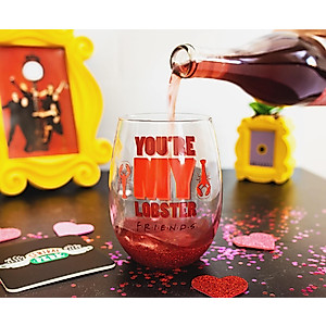 Silver Buffalo Friends You're My Lobster Teardrop Stemless Wine Glass | Holds 20 Ounces